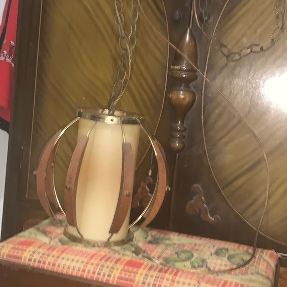 Other | Vintage Chain Amber Lamp With Wood Trim | Poshmark